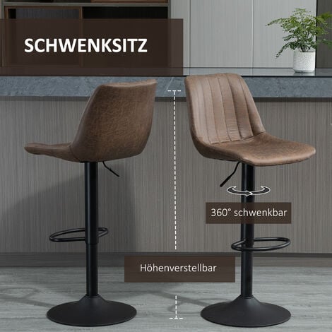 HOMCOM Barhocker 2er Set, Gepolstert Barstuhl mit Metallgestell, Lehne, Höhenverstellbar ...