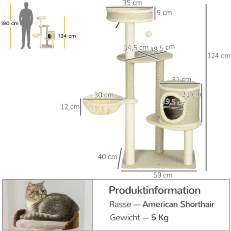 PawHut Katzen Kratzbaum 124 cm Katzenbaum mit Katzenhöhle, Korb ...