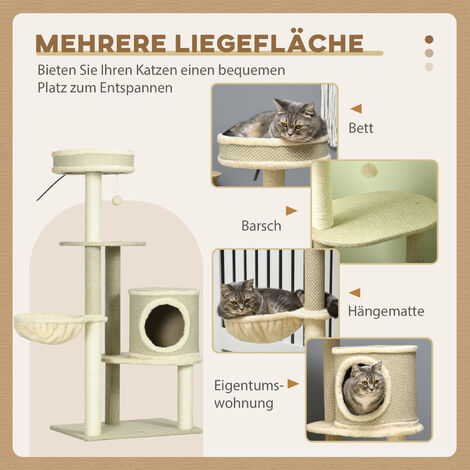 PawHut Katzen Kratzbaum 124 cm Katzenbaum mit Katzenhöhle, Korb ...