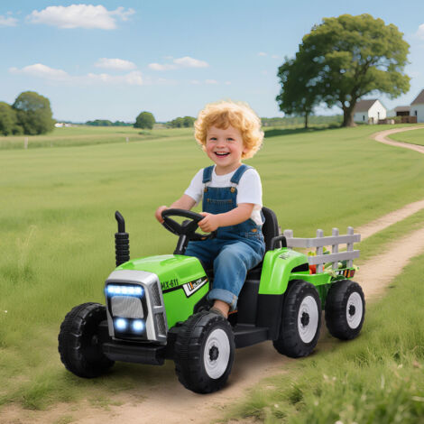 HOMCOM Elektrischer Traktor mit Anhänger 12V Kinder Aufsitztraktor mit ...