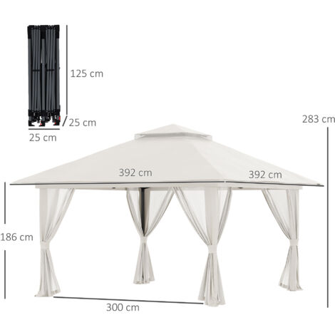 Outsunny Pavillon 4x4m Stabil Winterfest Pop-up Gartenpavillon mit ...
