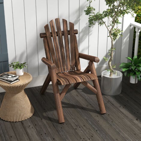 Outsunny Adirondack Gartenstuhl Gartensessel Holzstuhl Hochlehner mit Armlehne Tannenholz Verkohlt 83 x 68 x 101 cm