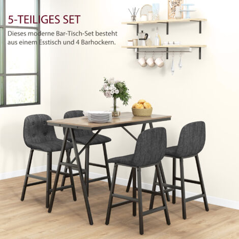 HOMCOM Bartisch Set Bartisch mit Barhocker-Set Esstisch mit 4 Stühlen ...