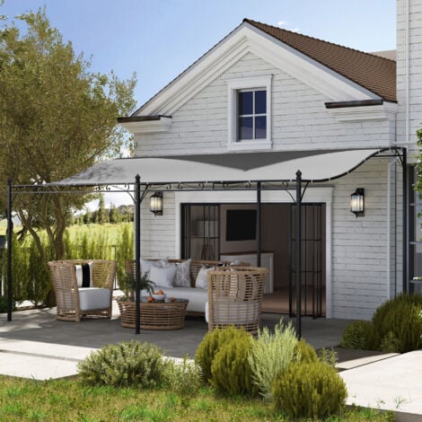 Outsunny Anbaupavillon Pergola mit Dach, Wasserabweisend Pavillon ...