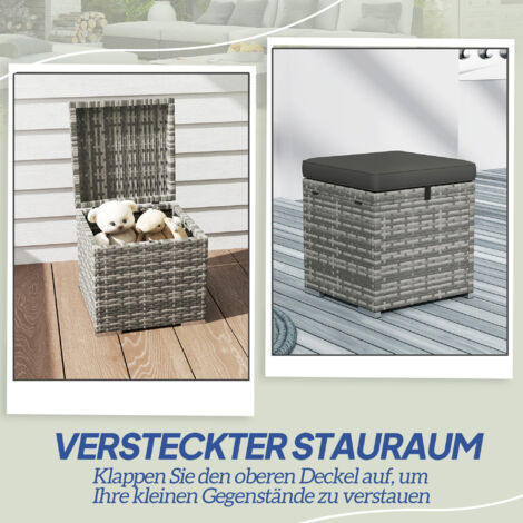 Outsunny 2er Set Rattan Hocker Sitzhocker mit Rattanoptik Stauraum ...