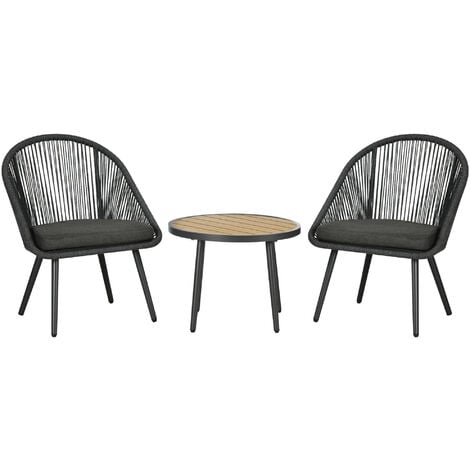 Outsunny 3 TLG. Gartenmobel Set Rattan Balkonmobel inkl. Tisch und 2 Stuhle Gartensitzgruppe mit Kissen verstellbaren FuBen Alu fur Terrasse Balkon Dunkelgrau