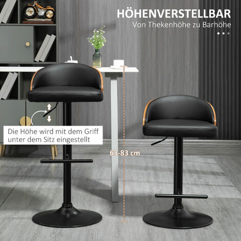 HOMCOM Barhocker 2er Set, Gepolstert Barstuhl aus Stahl und Massivholz, Höhenverstellbar ...