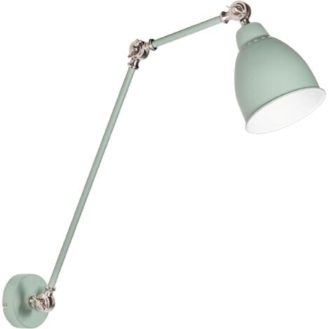 Lámpara de punto de pared verde menta luz de lectura brazo oscilante de metal largo cobrizo ...