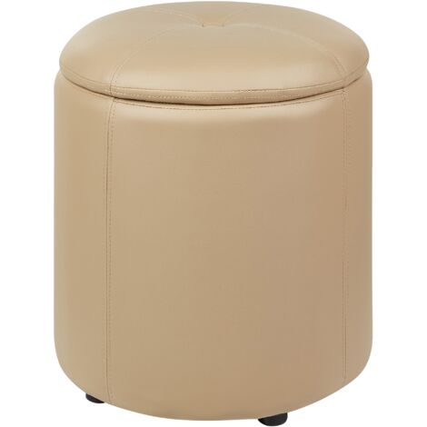 Puf beige de piel sintética 40 x 38 cm con almacenamiento glamour Maryland