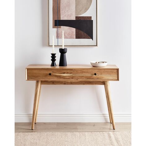 Mesa consola de madera de acacia 2 cajones mesa auxiliar estilo rústico ...