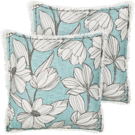 Conjunto de 2 cojines boho de algodón con motivo floral y flecos hecho ...