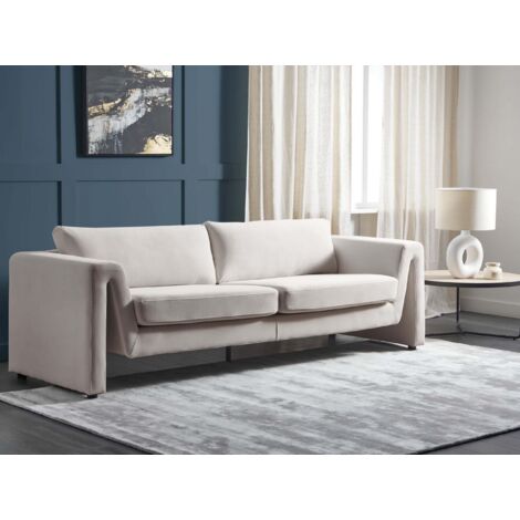 Sofá moderno 3 plazas respaldo acolchado terciopelo reposabrazos beige ...