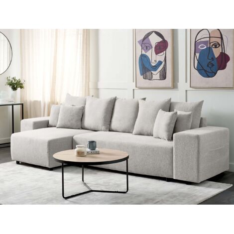 Sofá cama esquinero de tela con cojines estilo moderno a la derecha en ...