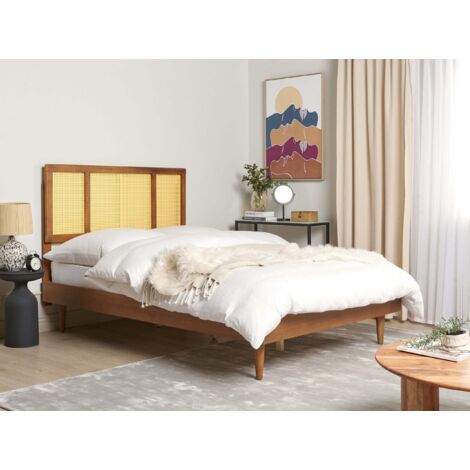 Cama con somier moderno cabecero trenza vienesa madera de caucho clara ...