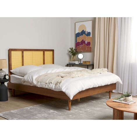 Cama con somier moderno cabecero trenza vienesa madera de caucho clara ...