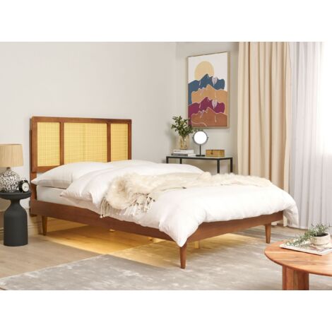 Cama LED con somier moderno cabecero trenza vienesa madera de caucho ...