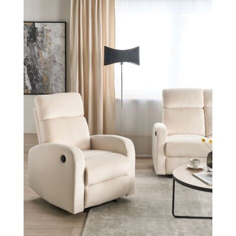 Sillón reclinable eléctrico salón moderno de terciopelo blanco crema Verdal
