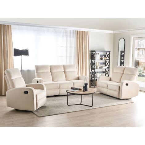 Conjunto de sala de estar reclinable manual sofás de terciopelo blanco ...
