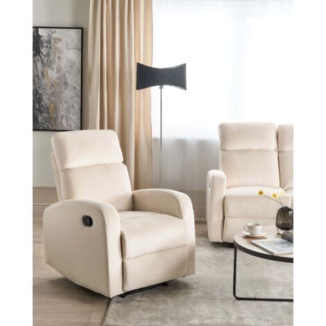 Sillón reclinable manual salón moderno de terciopelo blanco crema Verdal