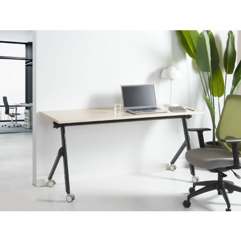 Escritorio rectangular moderno plegable con ruedas mesa móvil portátil estructura metálica 160 x ...
