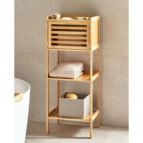Estantería de baño baja minimalista con puerta de bambú madera clara ...