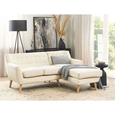 Sofá esquinero 3 plazas moderno forma de L capitoné beige claro Motala