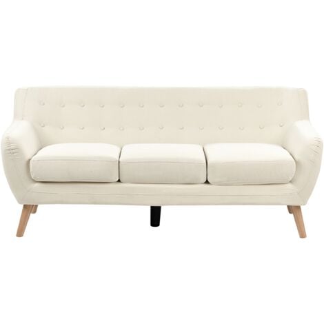 Sofá 3 plazas moderno respaldo capitoné tela beige claro Motala