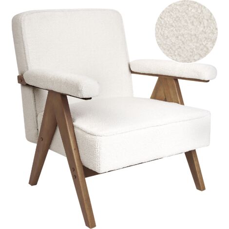 Sillón de estilo retro fabricado en tejido de buclé en color blanco ...