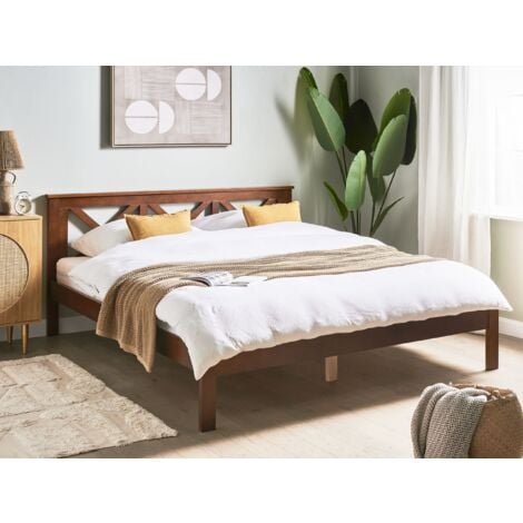 Cama con somier de listones moderno cabecero de madera oscura 180 x 200 ...