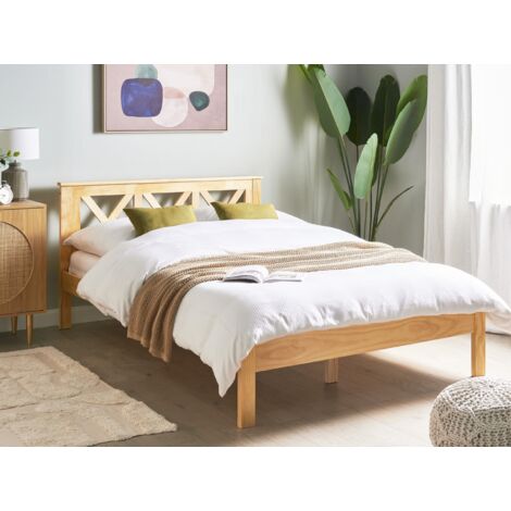 Cama con somier de listones moderno cabecero de madera clara 140 x 200 ...