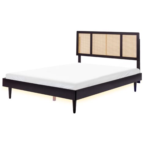 Cama LED con somier moderno cabecero trenza vienesa madera de caucho ...