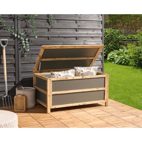 Arcón para jardín de hormigón y madera de acacia con tapa 330L gris Acate