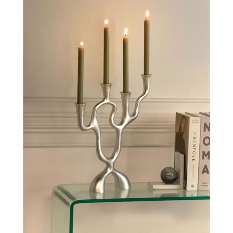 Candelero para 4 velas decoración minimalista candelabro plateado Famoes
