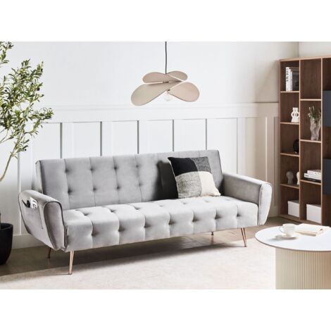 Sofá cama moderno de terciopelo convertible con capitoné bolsillo ...