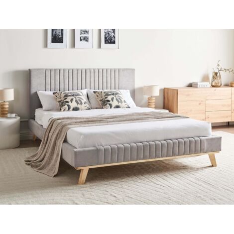 Cama con somier de chenilla 160 x 200 cm capitoné aspecto moderno gris ...