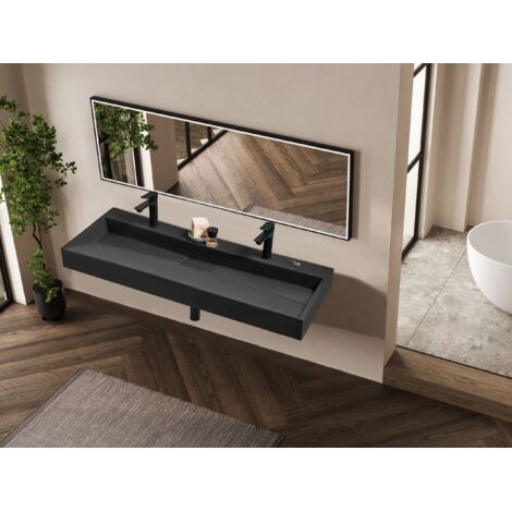 Lavabo doble suspendido de pared clásico rectangular fundición mineral ...