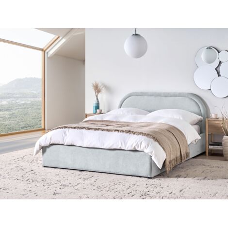 Cama moderna con almacenaje de tela azul claro 140 x 200 cm Quillien