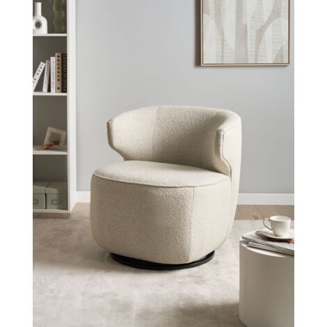 Sillón curvo industrial de bouclé con base negra giratoria 360° beige ...