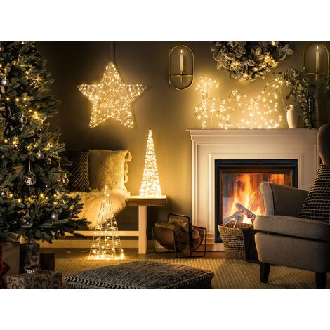 Decoración figura LED metal plateado renos trineo luces decoración de ...