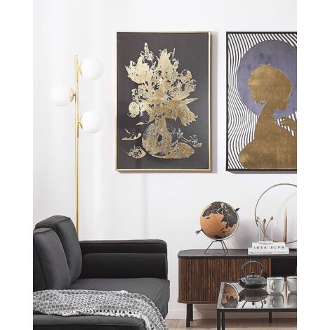 Cuadro impreso en lienzo dorado 63 x 93 cm motivo floral glamour ...