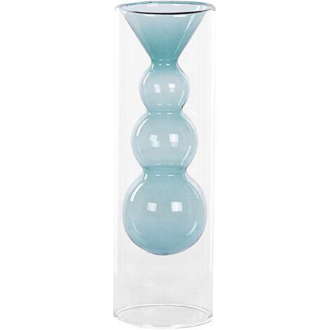 Florero de vidrio transparente azul turquesa 27 cm patrón irregular Kalochi