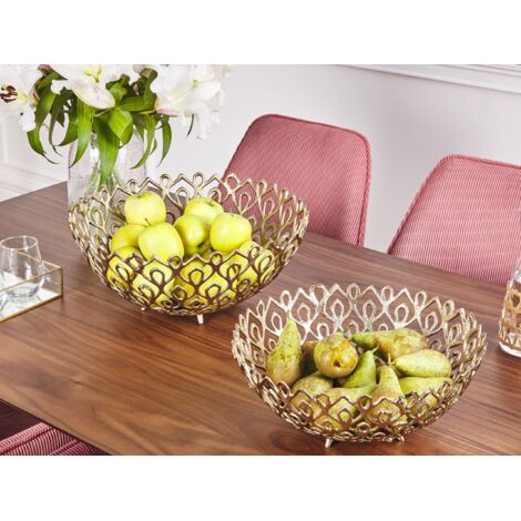 Conjunto de 2 cuencos de metal dorado diseño calado decorativo Grogol