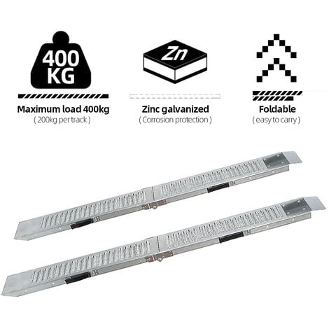Hofuton 2x rampe de chargement pliable acier galvanisé moto ATV quad rail collision 160x22.5cm 400kg