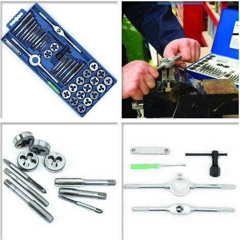 Hofuton Kit de Taraud et Filière, M3-M12 Taraud et Filières Matrice Métrique en Acier avec Clé à ...