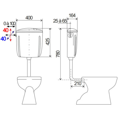 Réservoir WC - REGISTAR - Regiplast - Double débit - Semi-bas