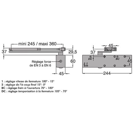 Ferme-porte GR300 force 2 à 6 à bras compas - Groom