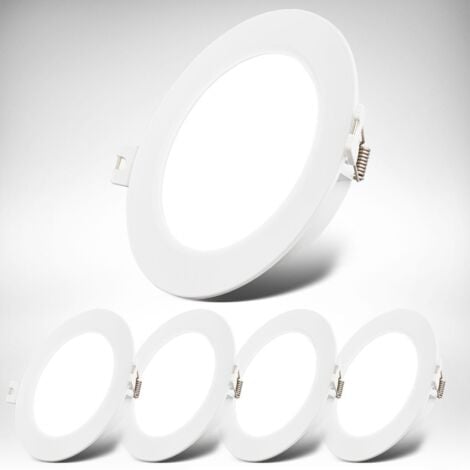 B.K.Licht Lot de 5 spots LED encastrables 230V, plats, lumière blanche neutre, blanc, Ø9 x 2,8 cm