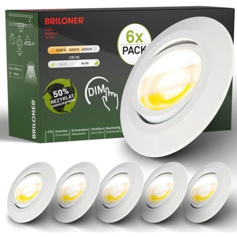 Briloner Klira Lot de 6 spots LED encastrables 230V, intensité lumineuse variable, Ra90 haute ...