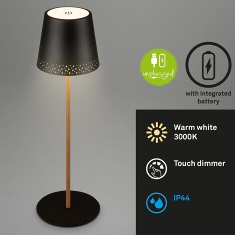 Lampe de table LED rechargeable Lampe de table r glable IP44 noir-bois ...