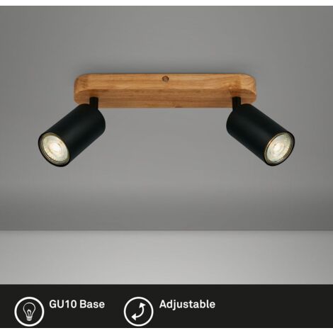 Lampe de plafond Plafonnier vintage industriel 2xGU10 9W noir bois Briloner